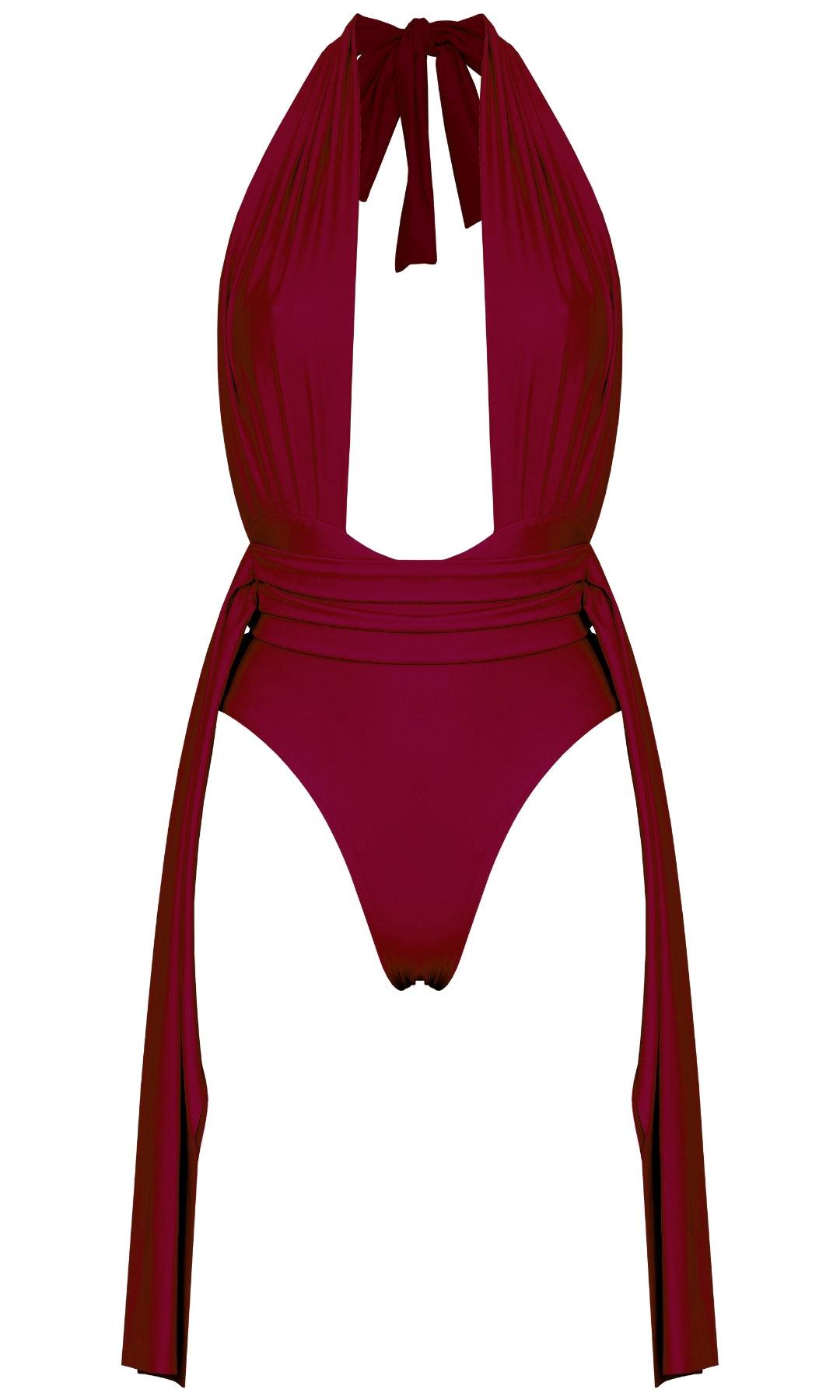 Women's Designer Burgundy One-Piece Swimsuits - Burgundy Designer ...
